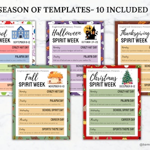 Seasonal Spirit Week Flyer Editable Template Bundle Pta Spirit Week ...