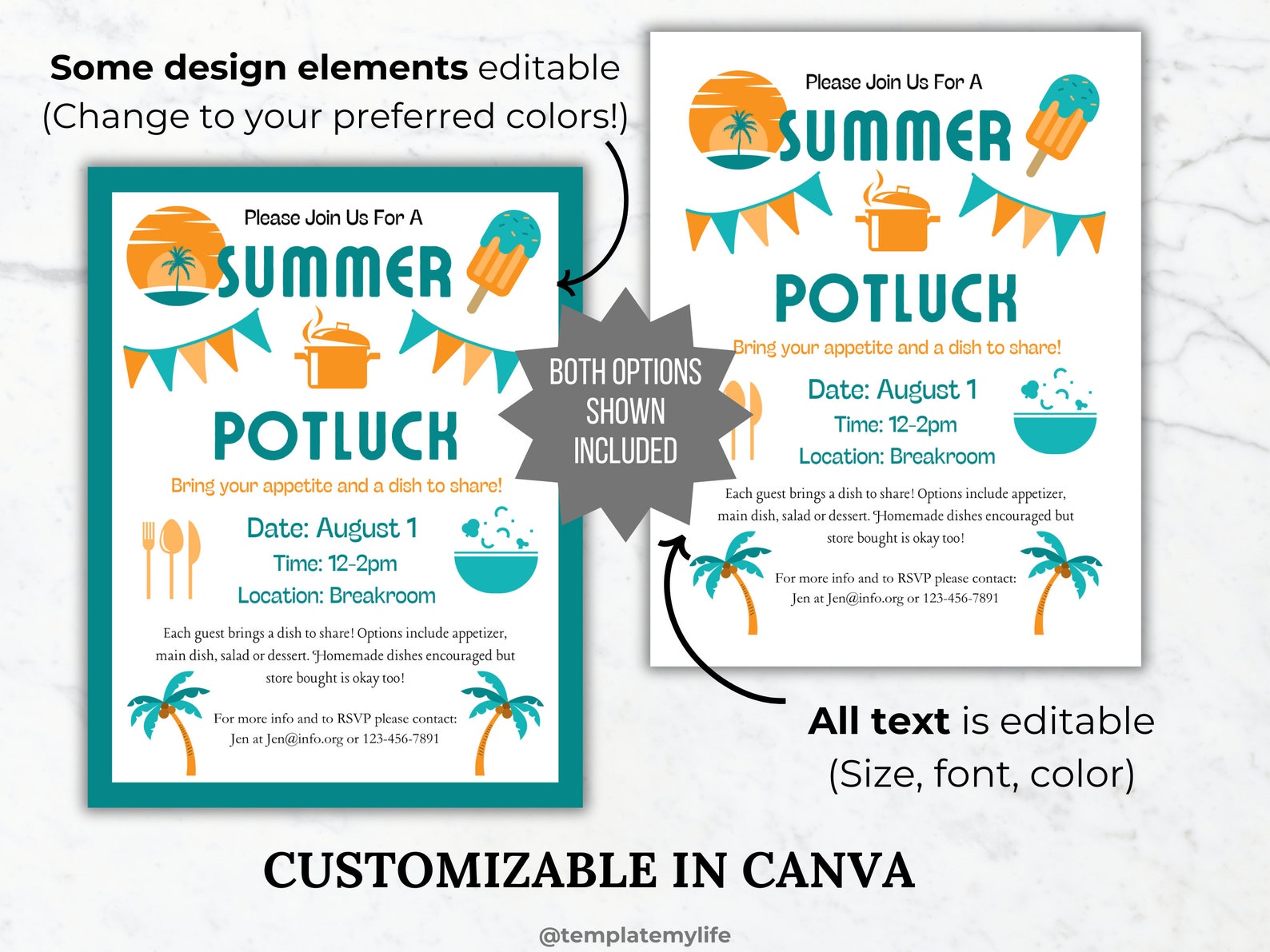 Summer Potluck Flyer Template Potluck Invitation Flyer Neighborhood ...