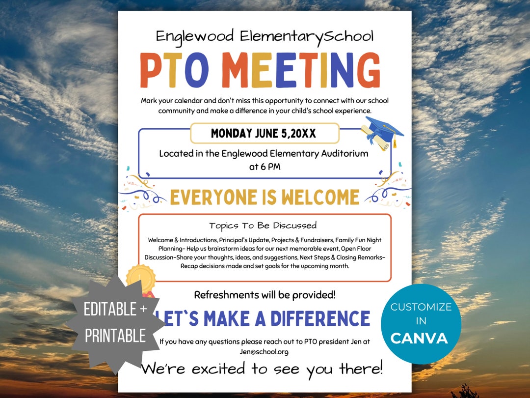 June PTA Meeting Flyer Template Summer Church Flyer Template Pto School ...