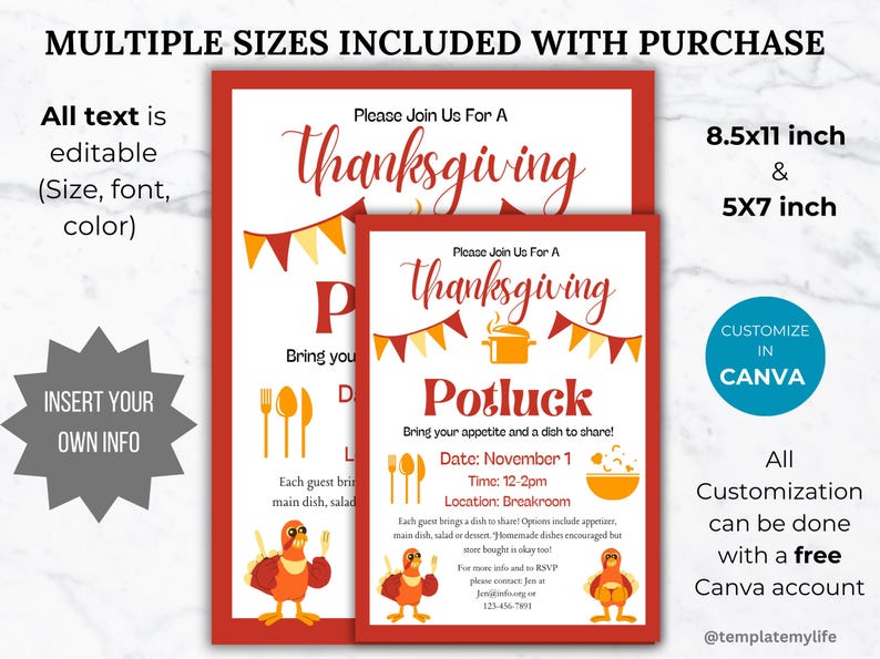 Thanksgiving Potluck Invite Flyer Template Fall Potluck Sign up Sheet ...