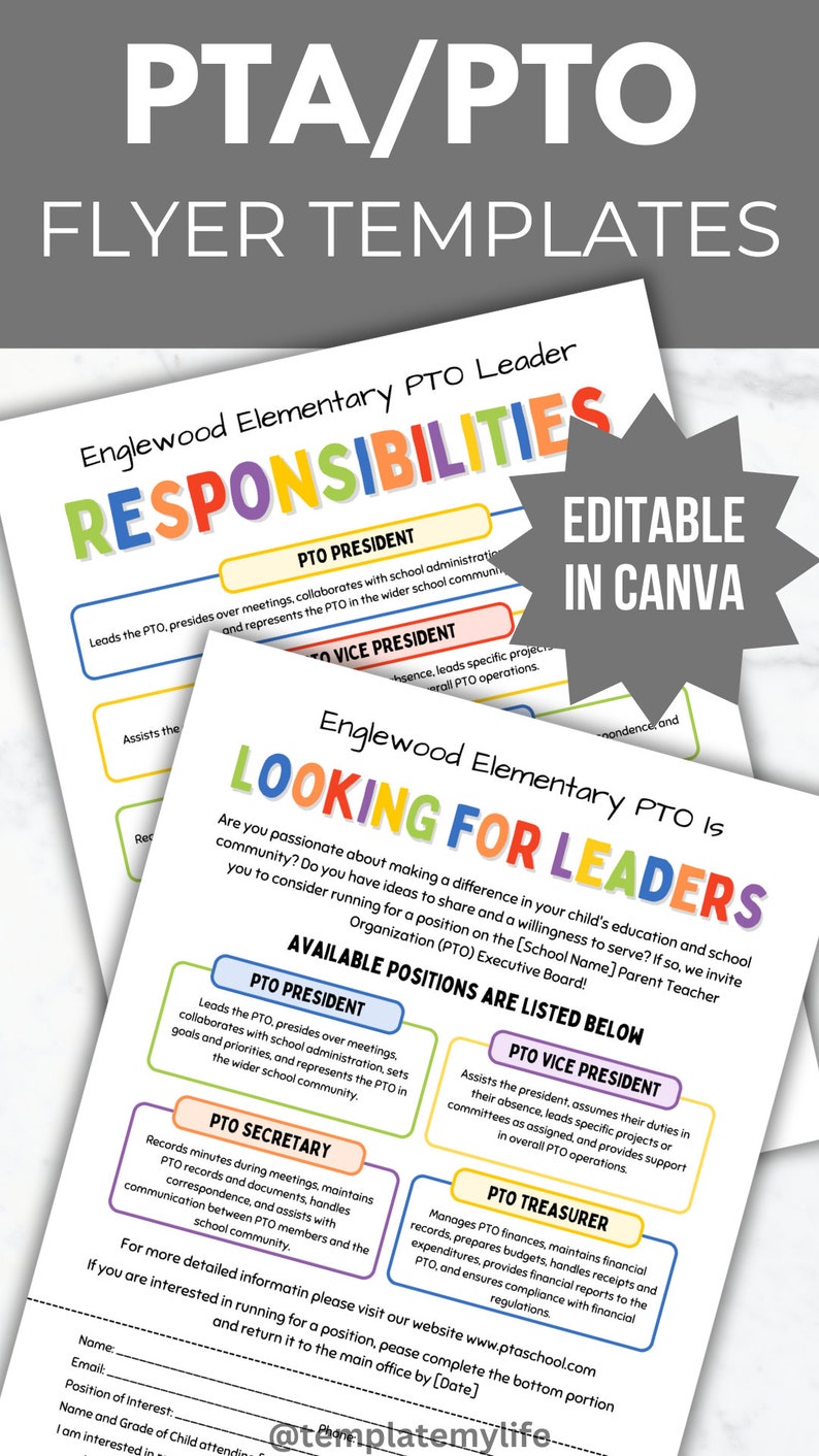 PTA PTO Election Flyer PTA Nomination Form Pto Board Member Position ...