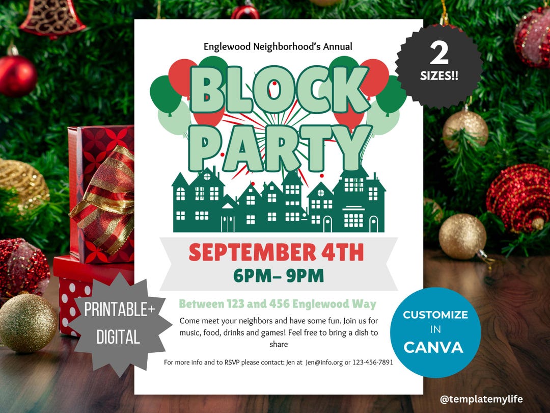 Christmas Block Party Flyer Template Winter Neighborhood Block Party ...