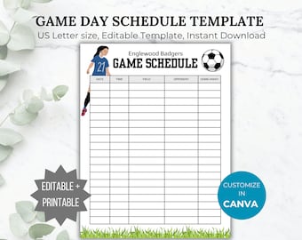Editable Printable Soccer Schedule - Etsy