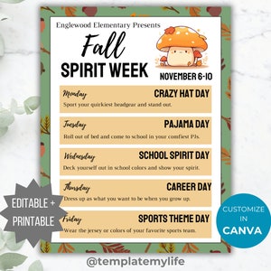 Fall Spirit Week Flyer Printable Office Spirit Flyer Template Fall ...
