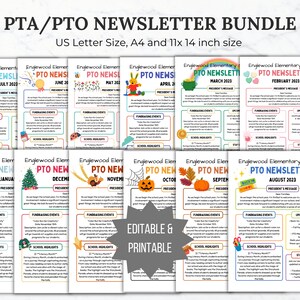 PTA PTO NEWSLETTER Flyer Editable Template Bundle Monthly - Etsy