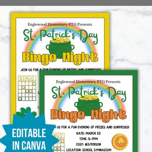 St Patrick Bingo Night Flyer PTO Template School Fundraiser Flyer Event ...