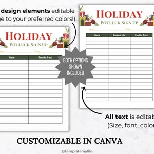 Christmas Potluck Invite Template Potluck Sign up Sheet Winter Party ...