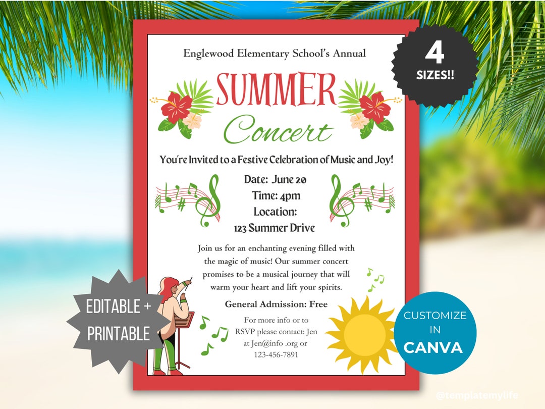 Summer Concert Flyer Template PTO Summer Recital Invitation Music ...