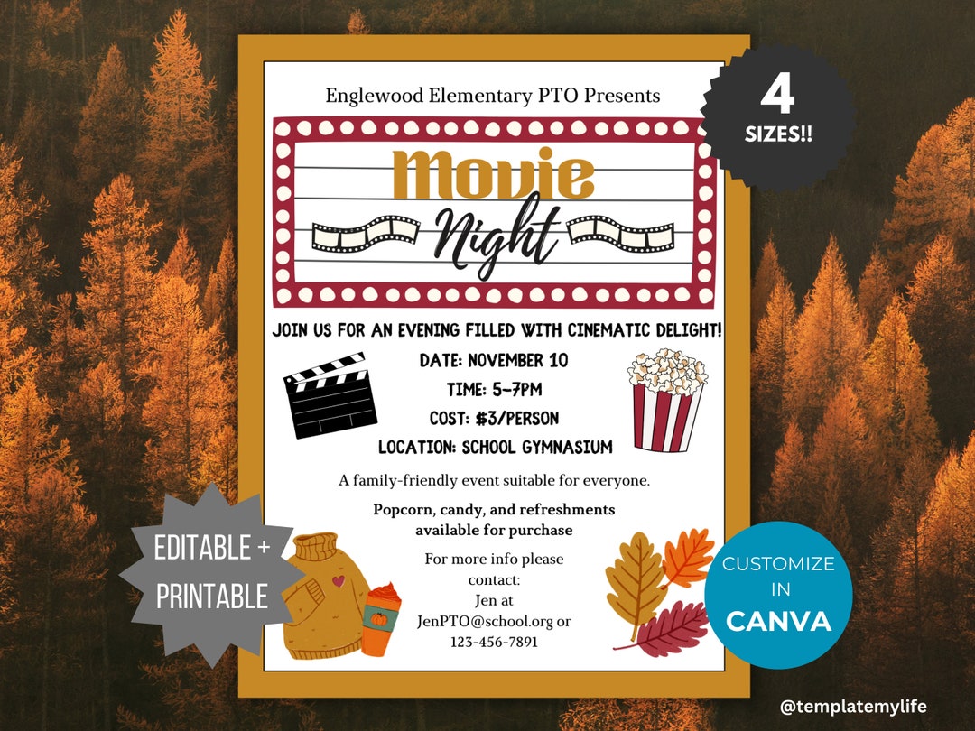 November Movie Night Church Flyer Fundraiser Template Business Cinema ...