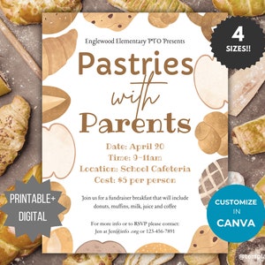 Editable Pastries With Parents Flyer Invite Parent Appreciation PTA ...