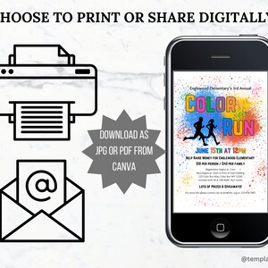 Color Run Flyer Invite Printable Poster Business Fundraiser Flyer ...