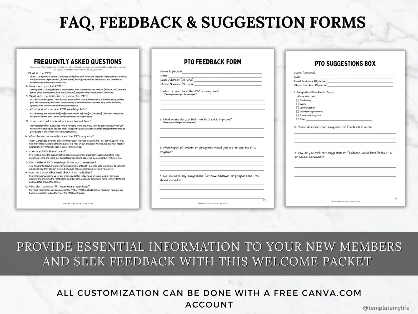 Editable PTO Welcome Packet PTA New Member Binder Template PTO Feedback ...