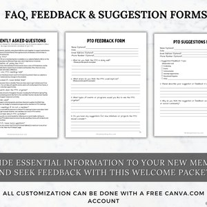 Editable PTO Welcome Packet PTA New Member Binder Template PTO Feedback ...