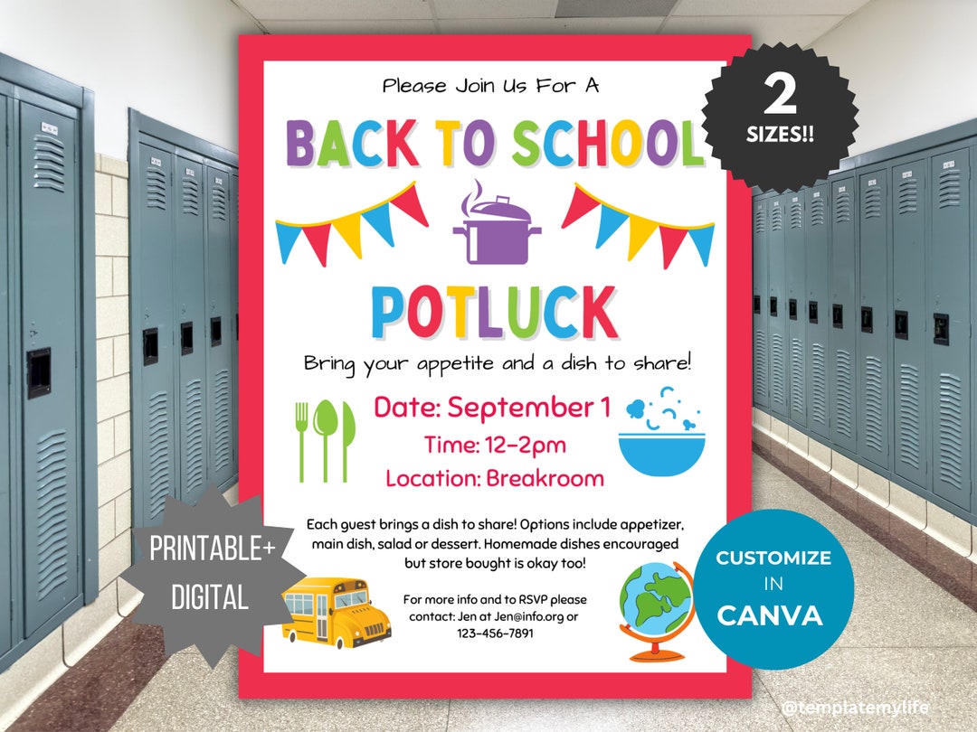 Back to School Potluck Flyer Template Potluck Invitation Flyer ...