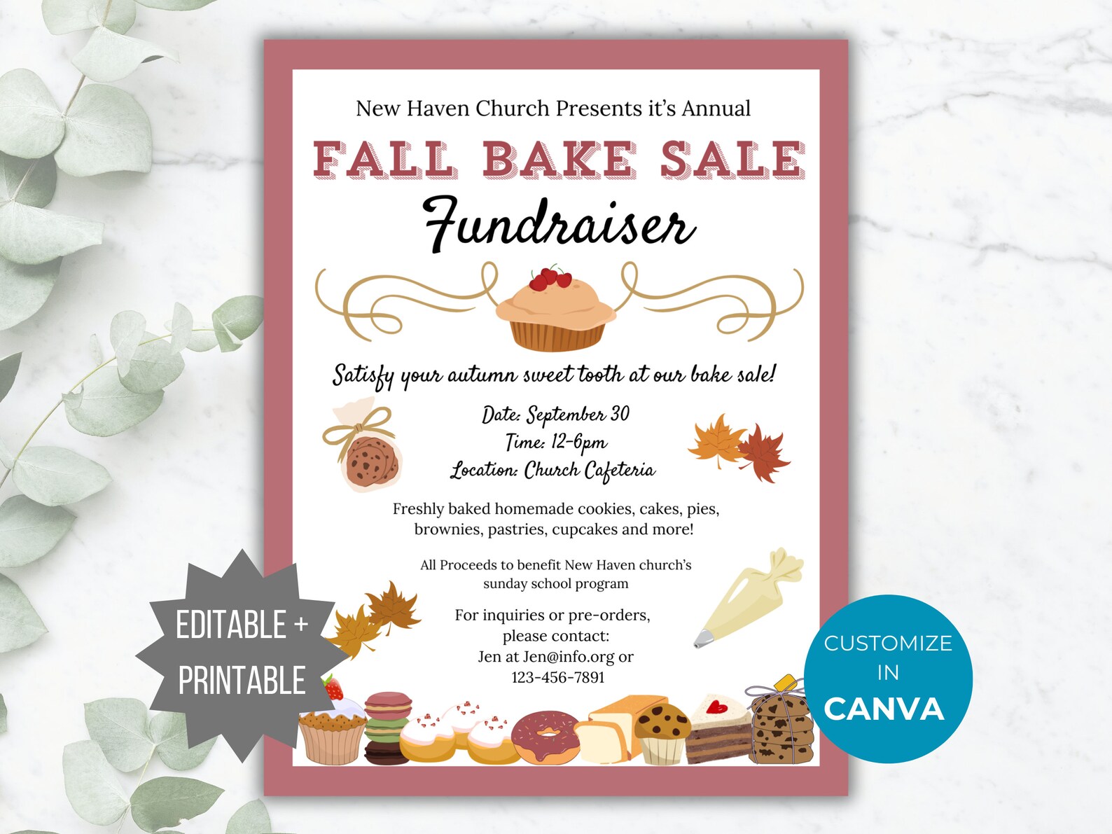Fall Bake Sale Fundraiser Flyer Template Bake Sale Flyer Editable Fall ...