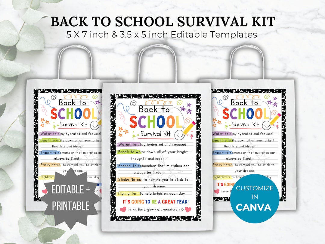 Back to School Survival Kit Editable Template Teacher Back to School ...