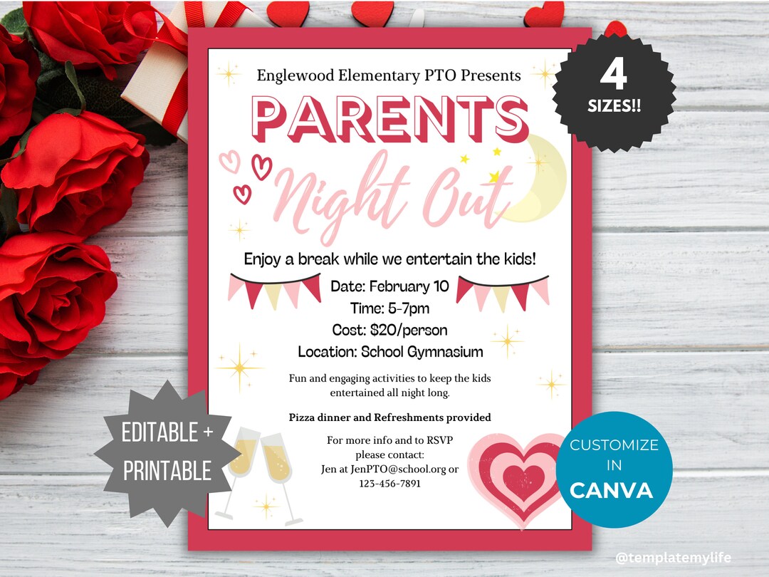 February Parents Night Out Church Flyer Fundraiser Template Business ...