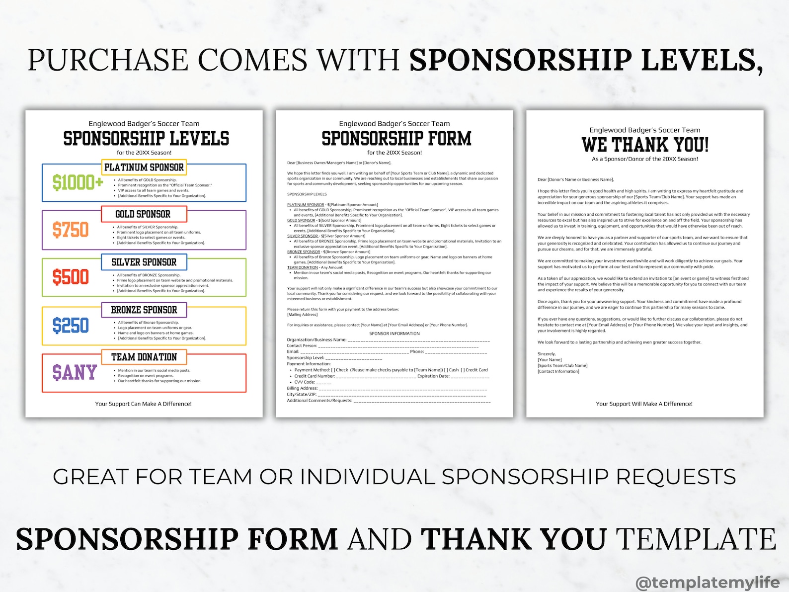 Sponsorship Letter Donation Flyer Sponsor Thank You Letter Sport ...