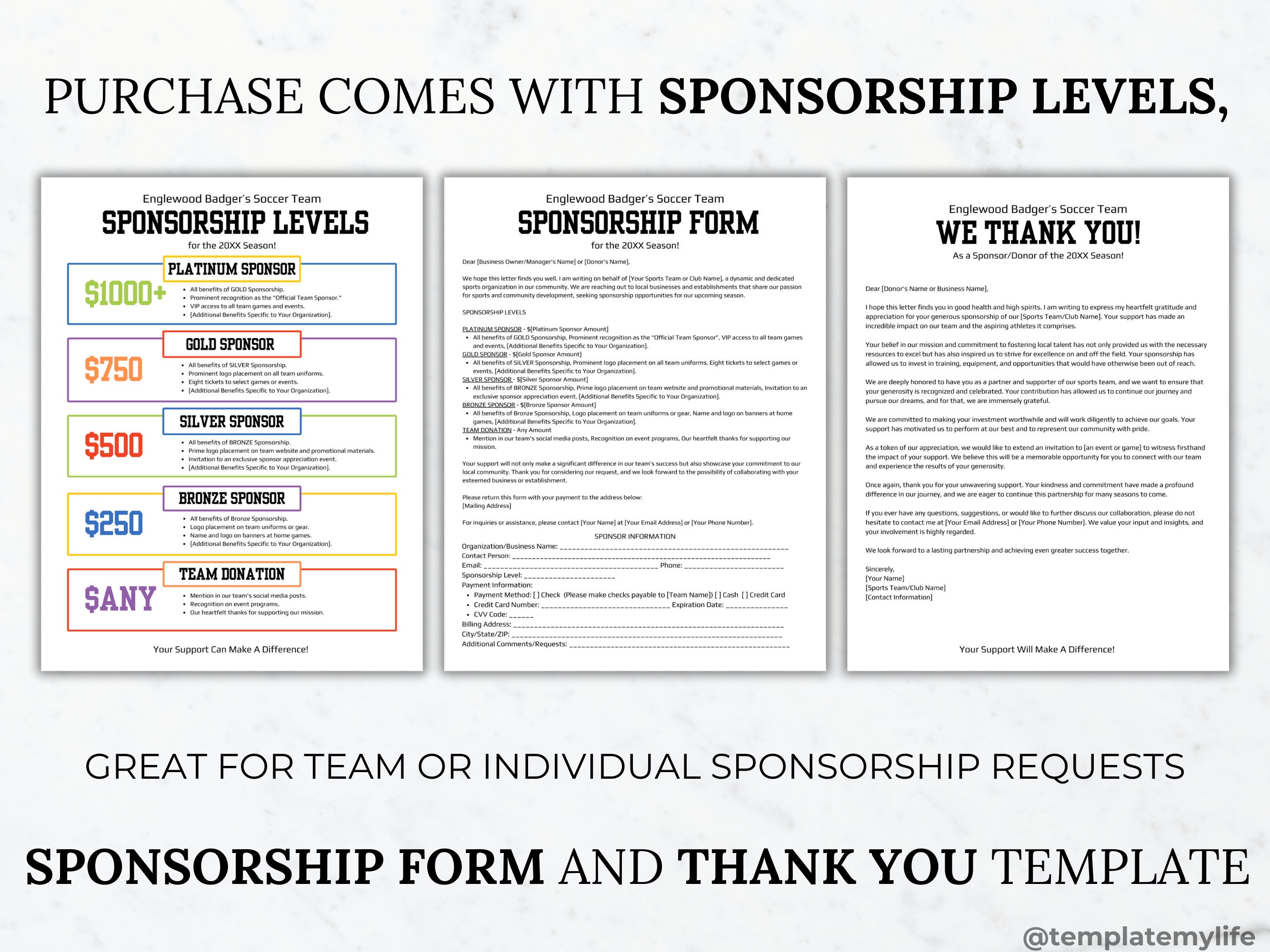 Sponsorship Letter Donation Flyer Sponsor Thank You Letter Sport ...