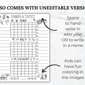 Printable Summer Activities Coloring Poster Summer Checklist Editable ...