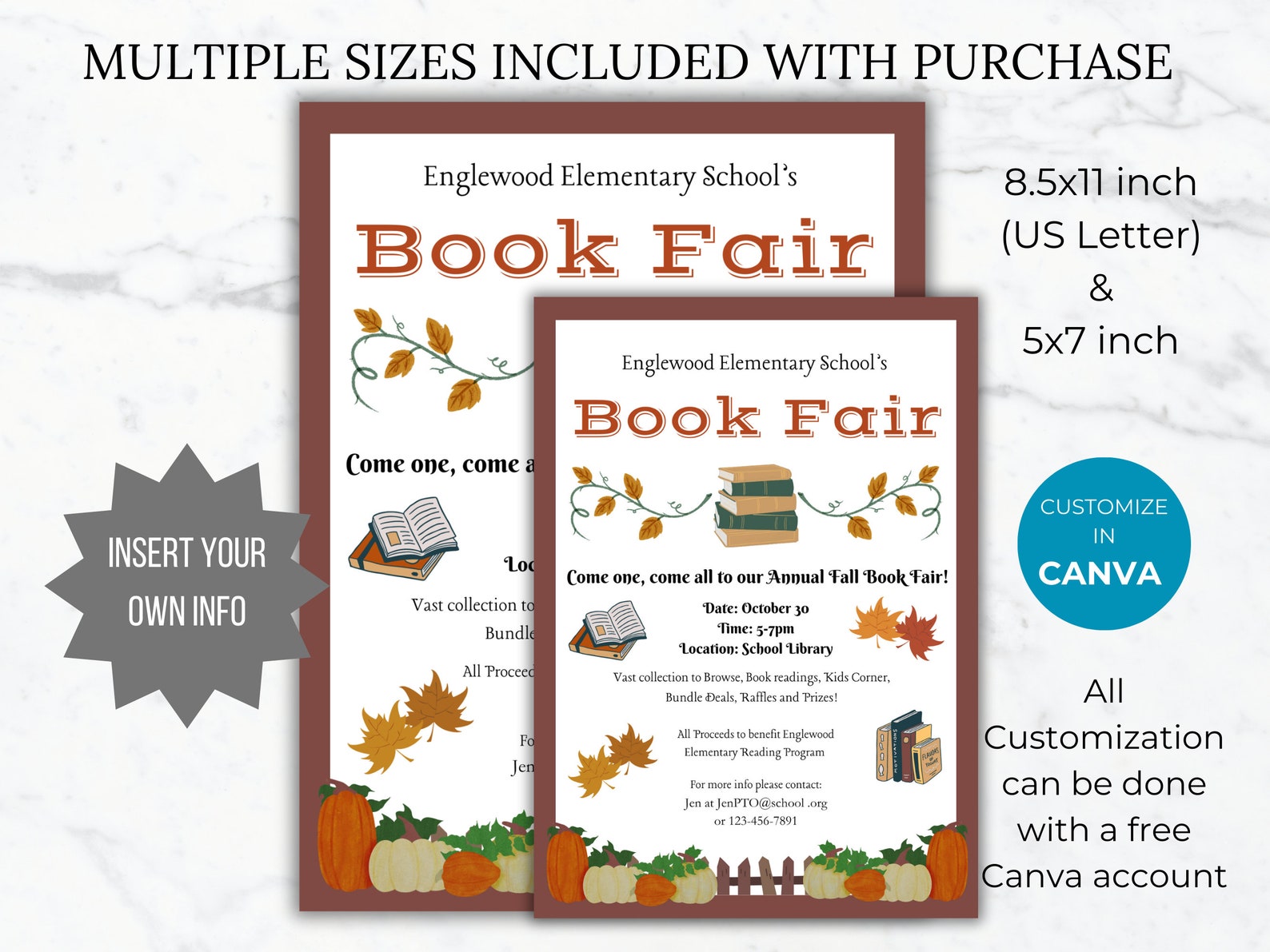 Fall Book Fair Flyer Template Book Sale Flyer Editable Fall - Etsy