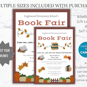 Fall Book Fair Flyer Template Book Sale Flyer Editable Fall School ...