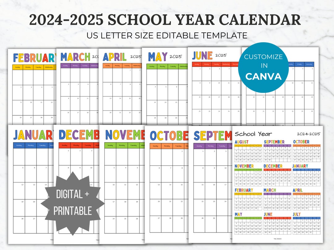 PTA PTO School Year Calendar Template 2024-2025 Portrait Monthly ...
