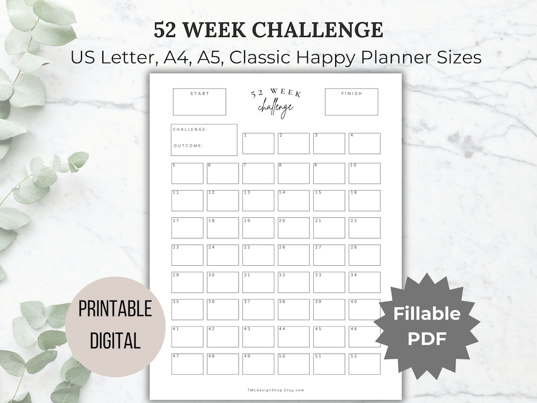 Yearly Challenge Tracker Printable Fitness Challenge Binder 52 Week ...