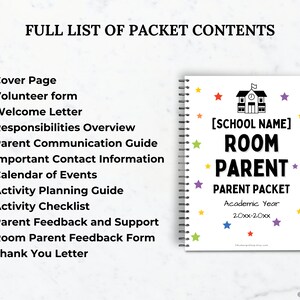PTA Room Parent Welcome Packet PTO Class Parent Volunteer Info Binder ...