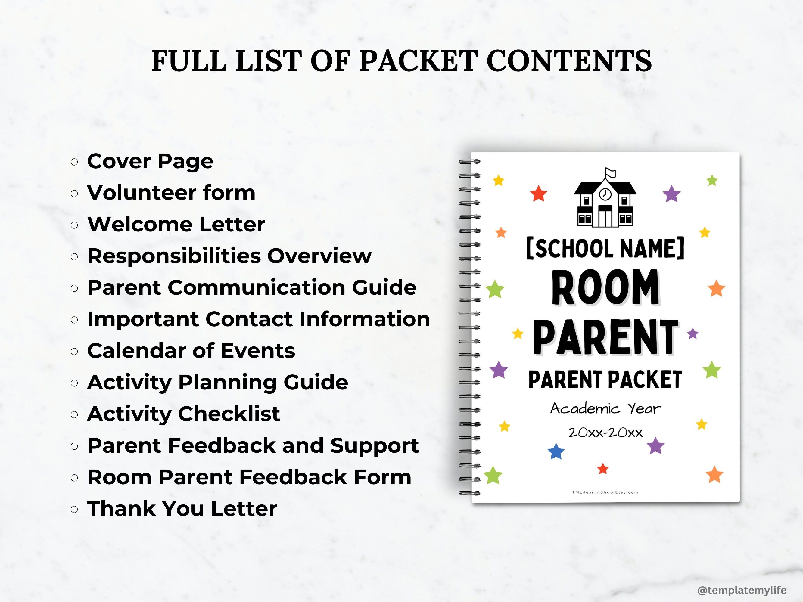PTA Room Parent Welcome Packet PTO Class Parent Volunteer Info Binder ...