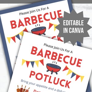 Barbecue Potluck Invitation Template Summer BBQ Potluck Invite Flyer ...