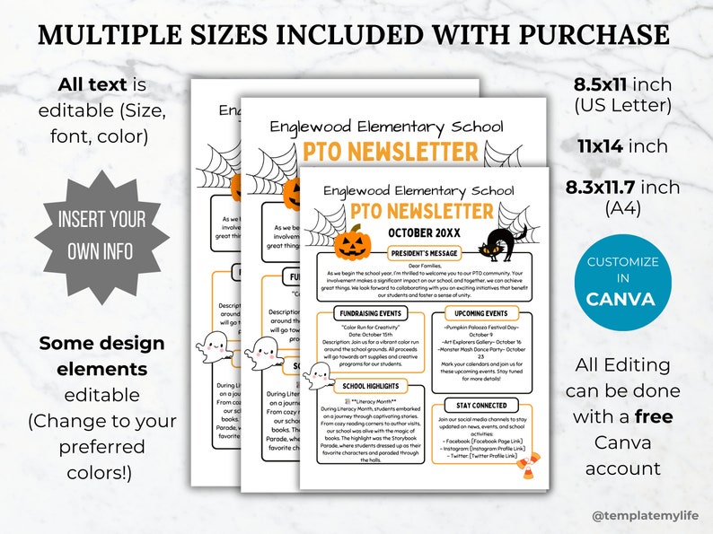 PTA Halloween Newsletter Flyer Printable PTO School Newsletter Flyer ...