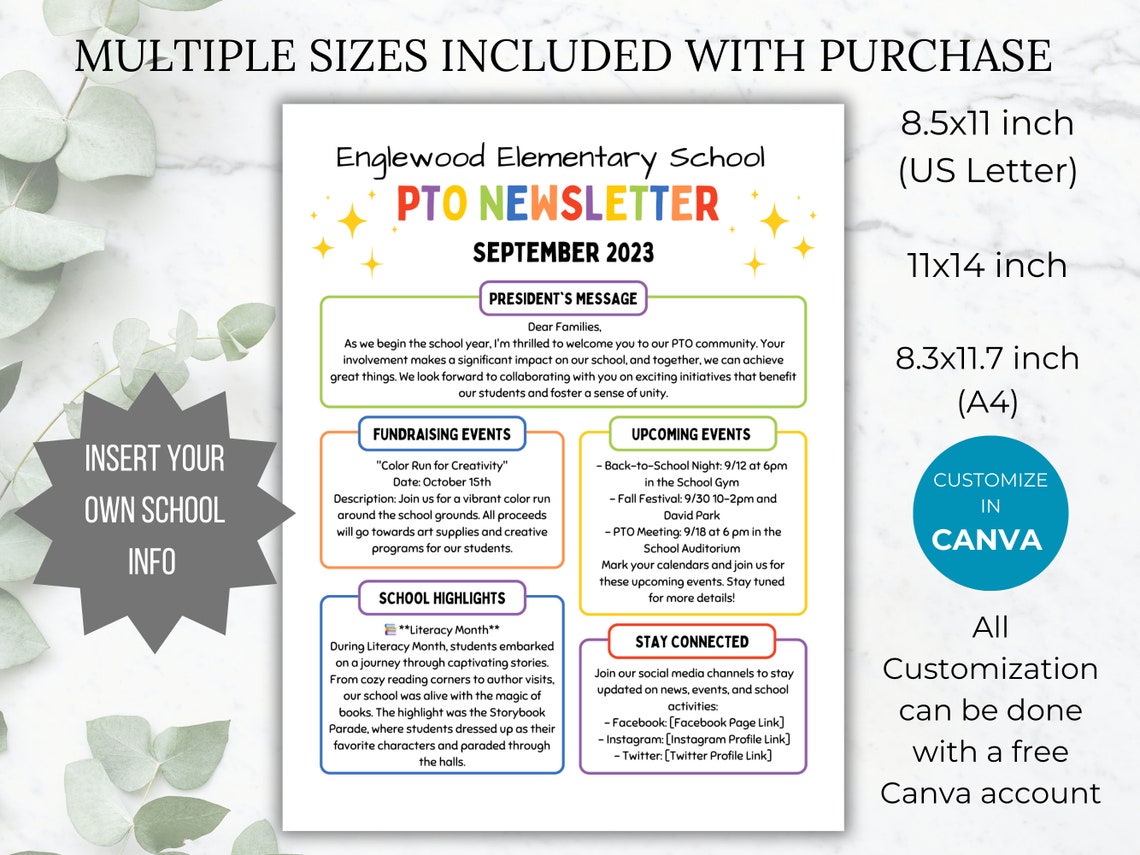 PTA Newsletter Template PTO Newsletter Editable School - Etsy