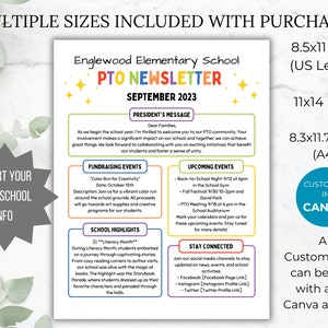 PTA Newsletter Template PTO Newsletter Editable School Newsletter Flyer ...
