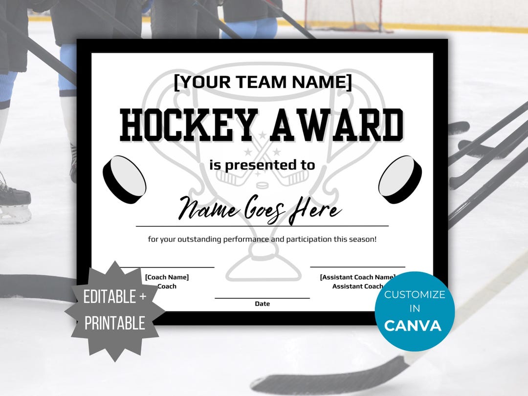 Editable Hockey Award Certificate Template Team Player Participation ...
