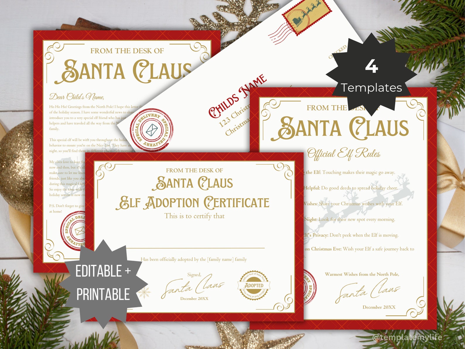 Elf Arrival Letter From Santa Editable Elf Adoption Certificate ...