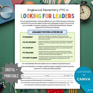 PTA PTO Board Member Recruitment Flyer PTA Election Nomination Form Pto ...