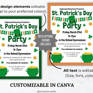 St Patricks Day Party Invitation Flyer PTO Template St Pattys Day Class ...