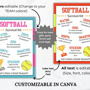 Softball Player Survival Kit Editable Template Softball Team Gift ...