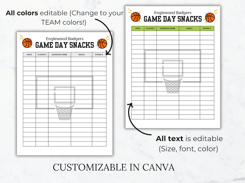 Basketball Game Snack Schedule Template Basketball Snack Sign up Sheet ...