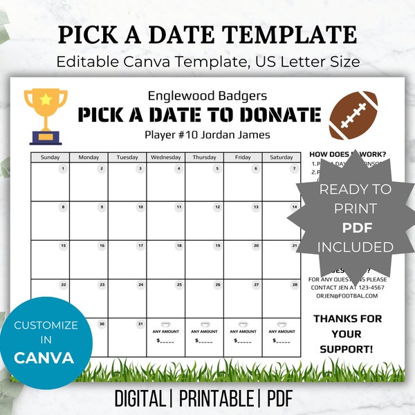Football Pay the Date Calendar - Etsy