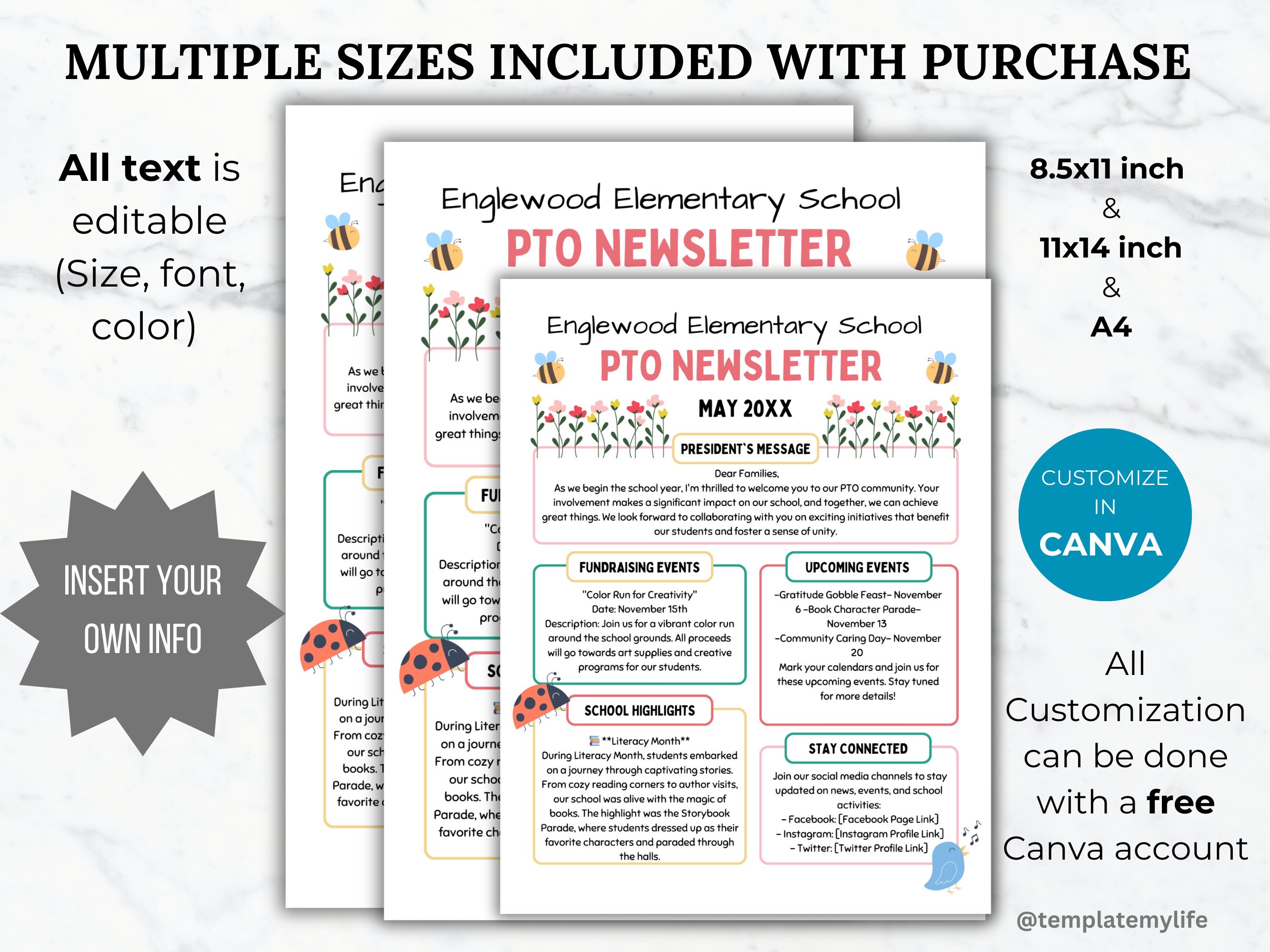 May PTA Newsletter Flyer Printable PTO School Newsletter Flyer Editable ...