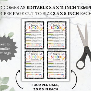 Teacher School Survival Kit Editable Template Back to School Classroom ...