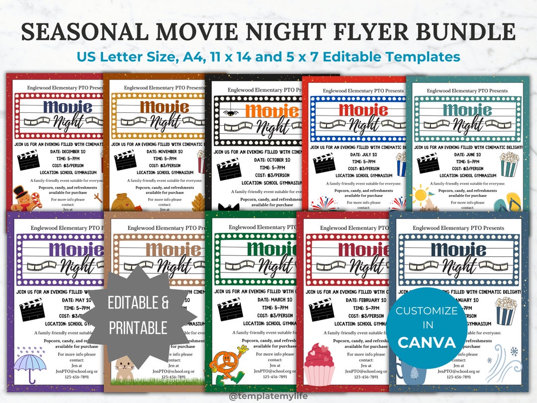 Seasonal Movie Night PTA Flyer Template PTO School Fundraiser Flyer ...