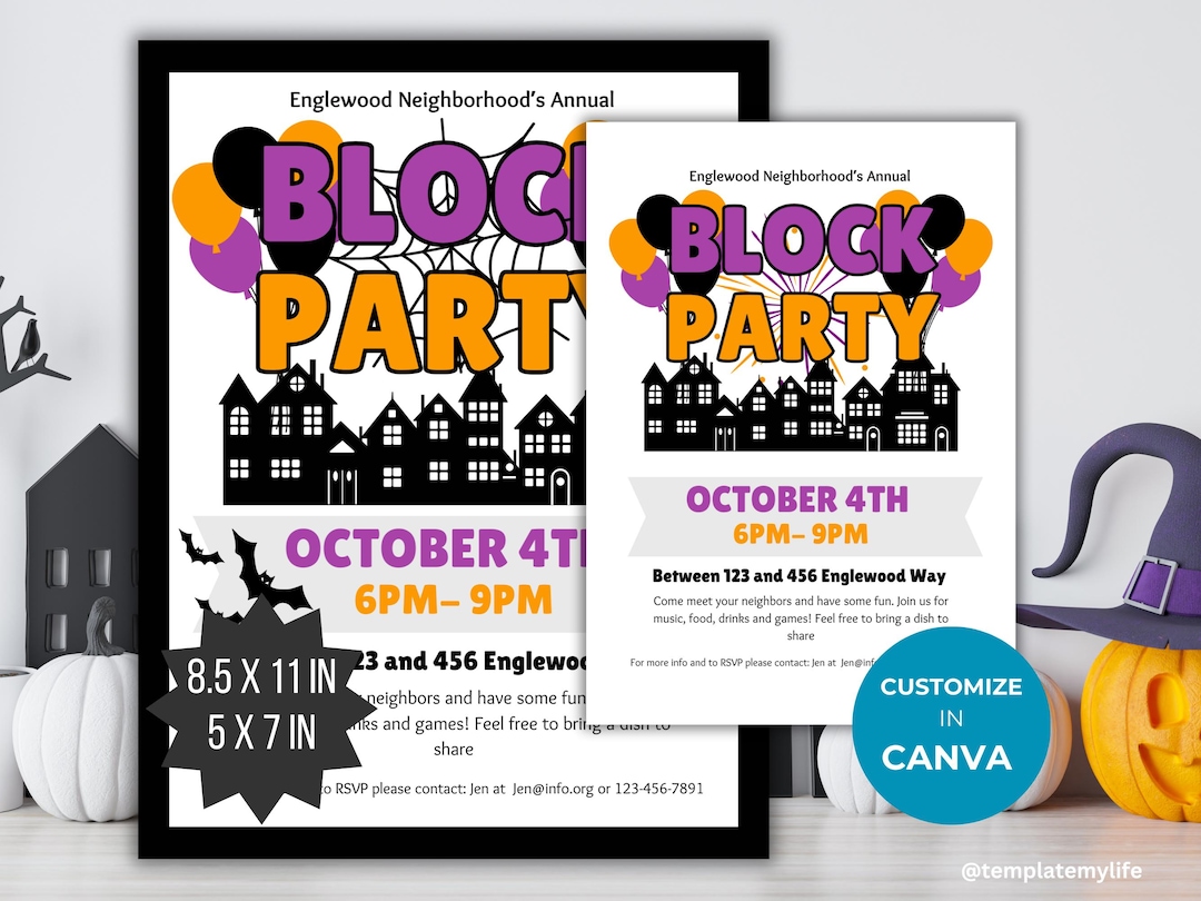 Halloween Block Party Invite Template Neighborhood Party Flyer Editable ...