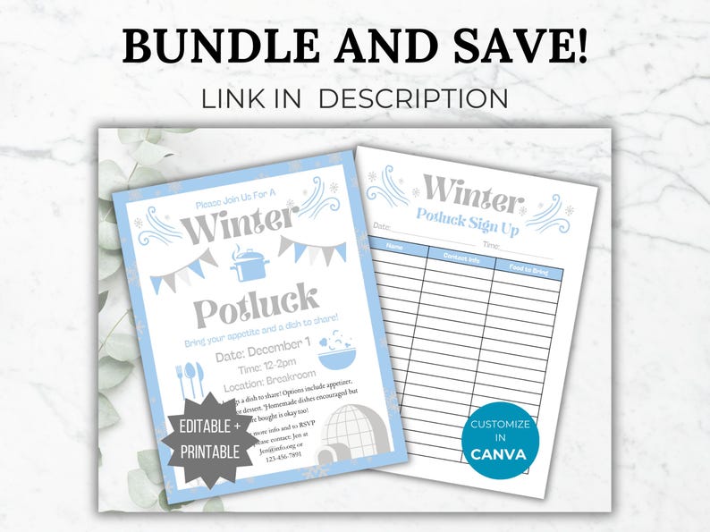 Winter Potluck Sign up Sheet Template Dinner Party Food Signup Flyer ...