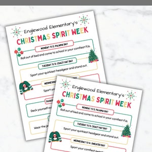 Christmas Spirit Week Flyer Printable School Spirit Flyer Editable Pto ...