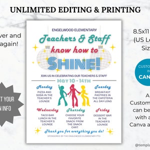Disco Theme Teacher and Staff Appreciation Week Flyer PTA PTO Template ...