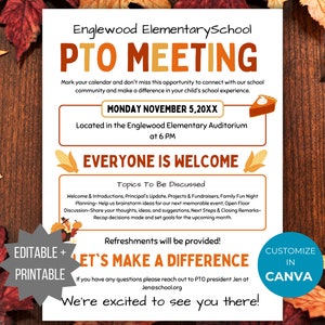 Thanksgiving PTA Meeting Flyer Printable PTO Fall Meeting Flyer ...