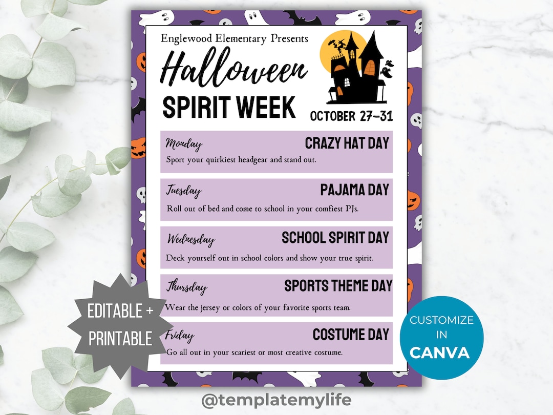 Halloween Spirit Week Flyer PTA Printable Office Spirit Flyer Template ...